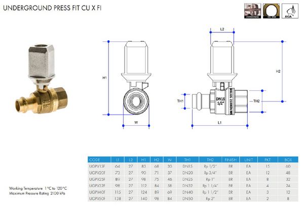 METPRESS Press Fit Gas Underground Ball Valve CU x FI - ZORRO Australia